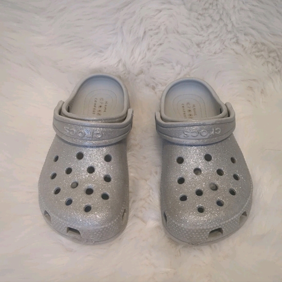 CROCS | Shoes | Crocs Kids Glitter Clogs Silver | Poshmark